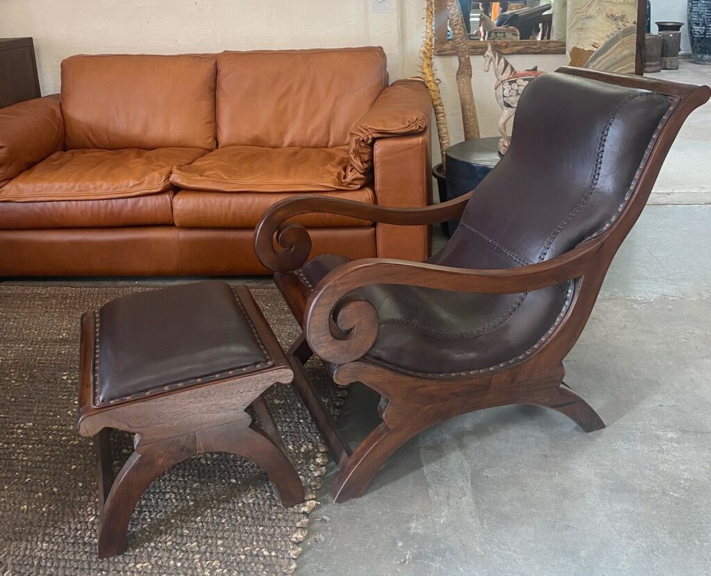 Spanish Easy Chair with Footstool - LA Imports