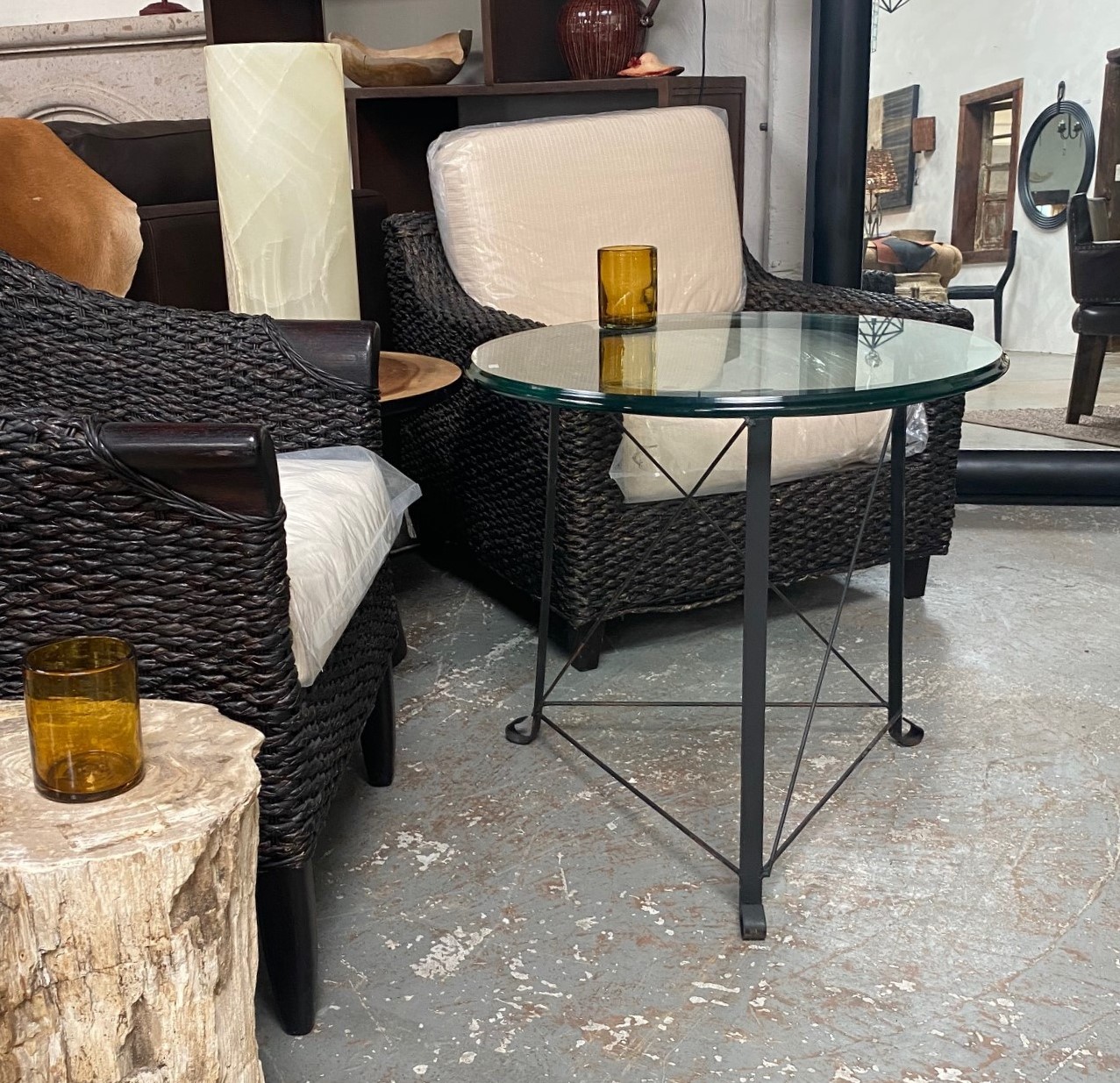 Manhattan Round Glass Table with Iron Base - LA Imports